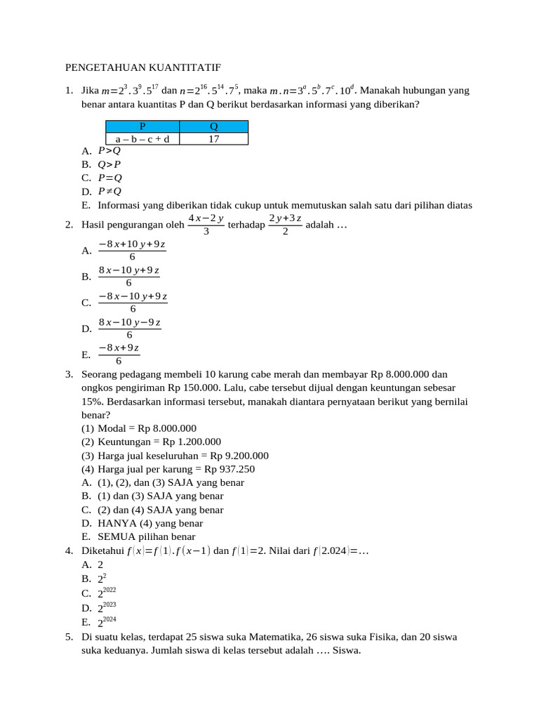 Pengetahuan Kuantitatif 1 | PDF