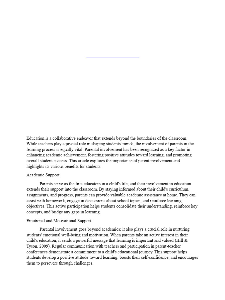 Importance of Parent Involvement in Education | PDF | Disciplines ...