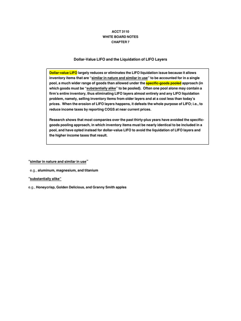 Ch. 7C White Board Notes Go Back Dollar Value LIFO | PDF