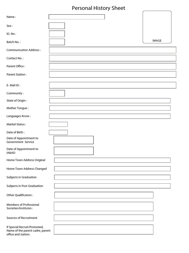 Personal History Sheet Template | PDF