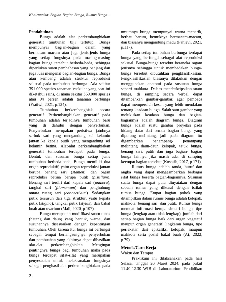 Rumus dan Bagian Bunga Kembang Sepatu | PDF
