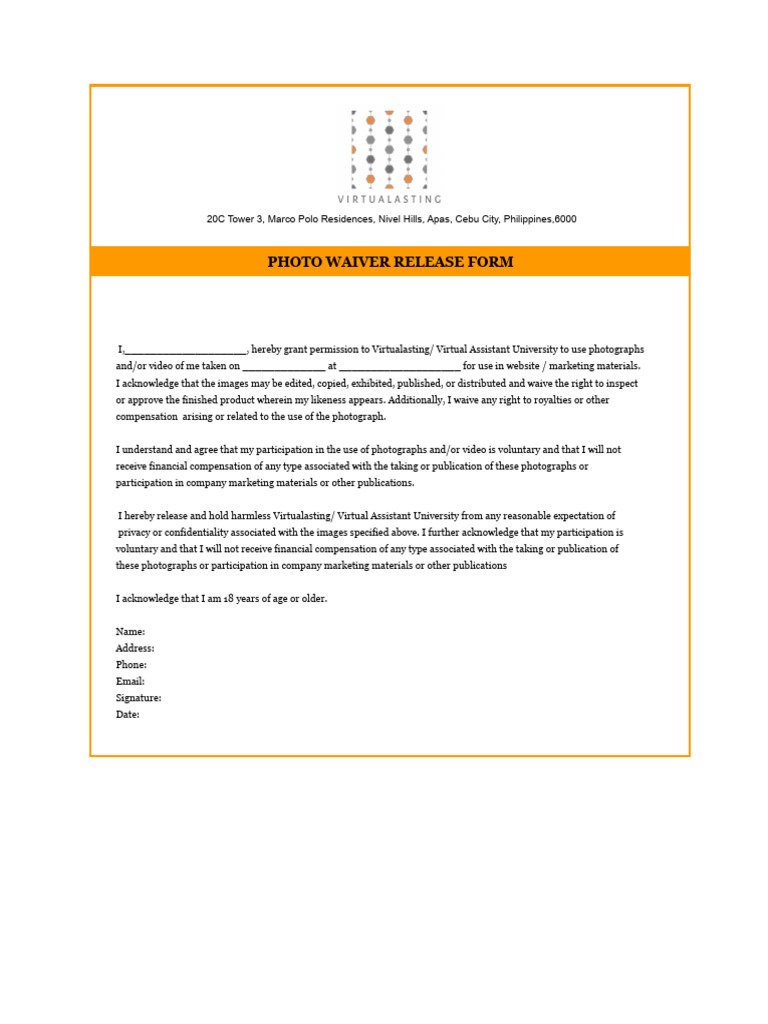 Photo Release Waiver Form | PDF