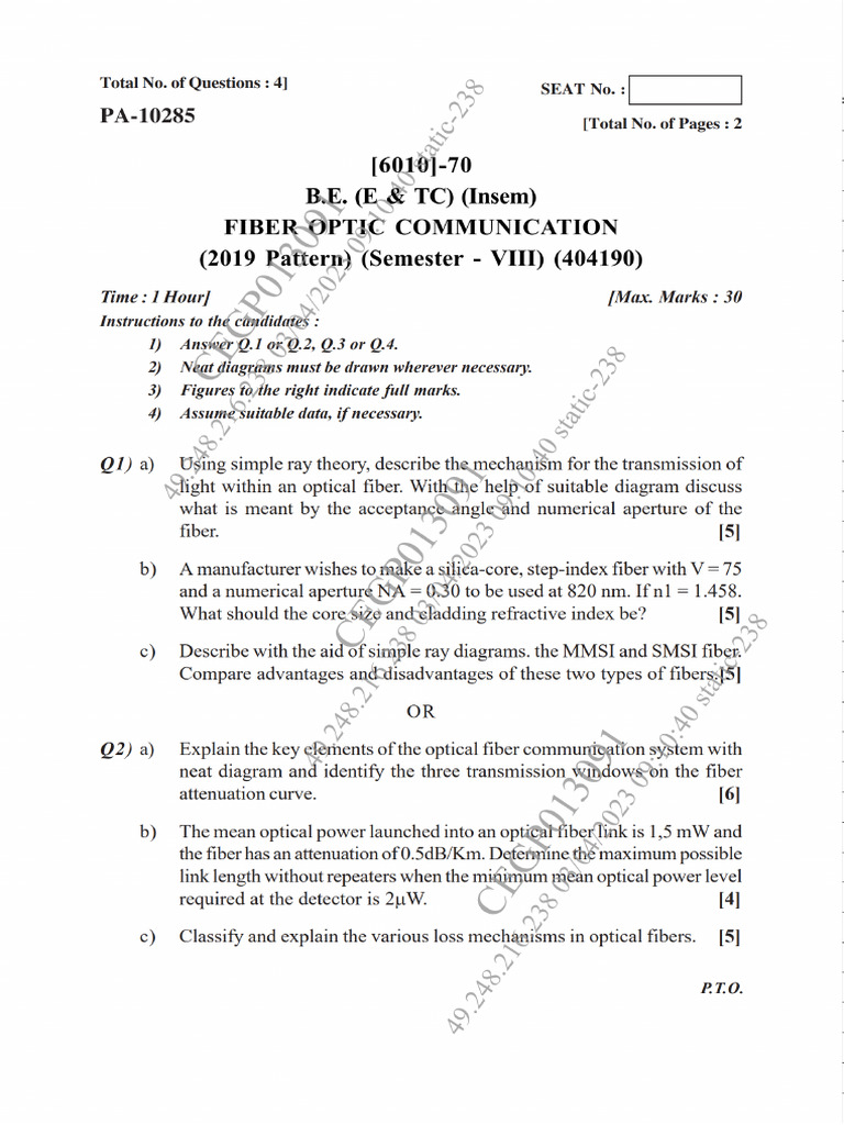 FOC Insem Paper Solution | PDF | Optical Fiber | Light Emitting Diode