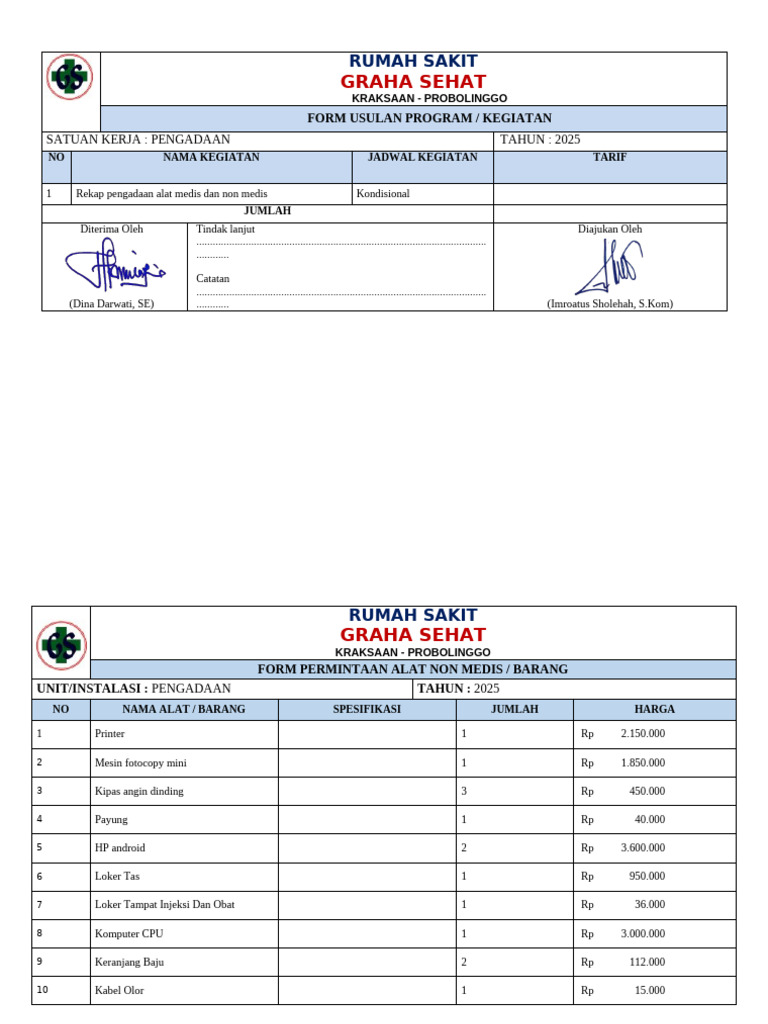 Form Usulan Pengadaan 2025 | PDF
