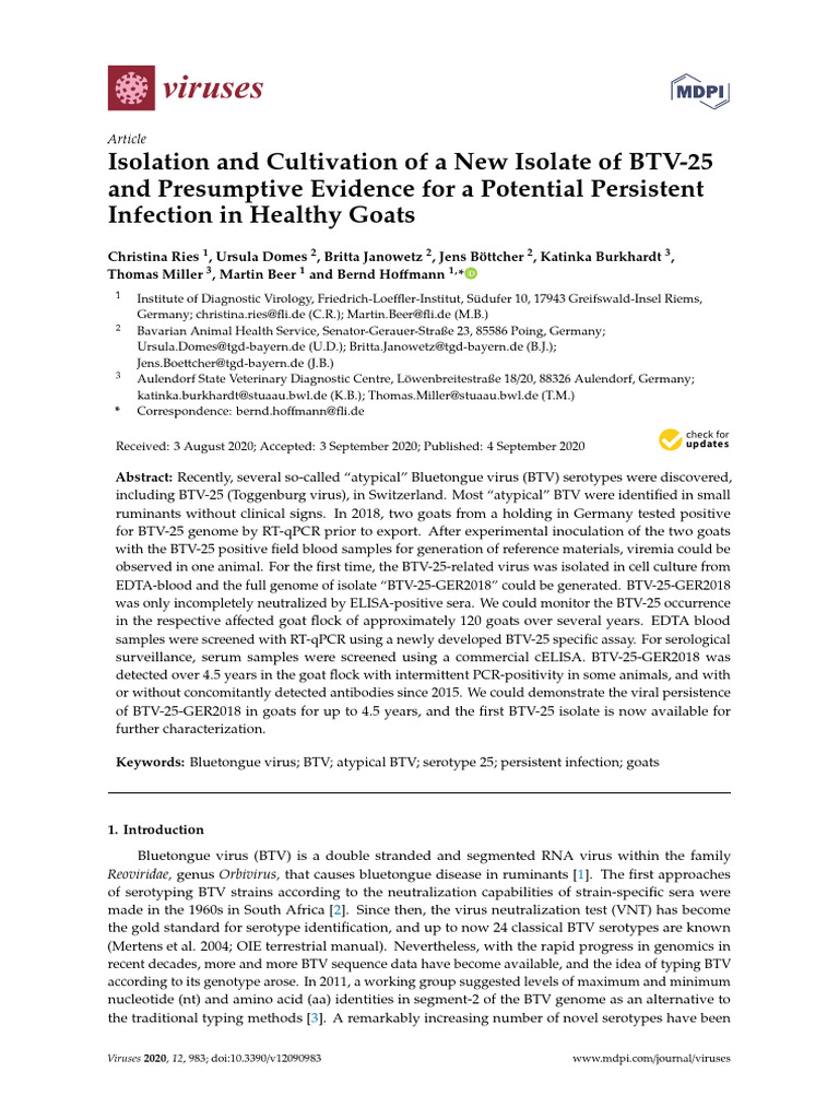 BTV-25 Isolation and Persistence in Goats | PDF | Virus | Virology