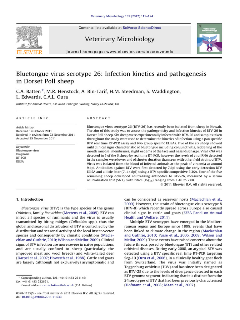 Batten Vd. - 2012 - Bluetongue Virus Serotype 26 Infection Kinetics A ...