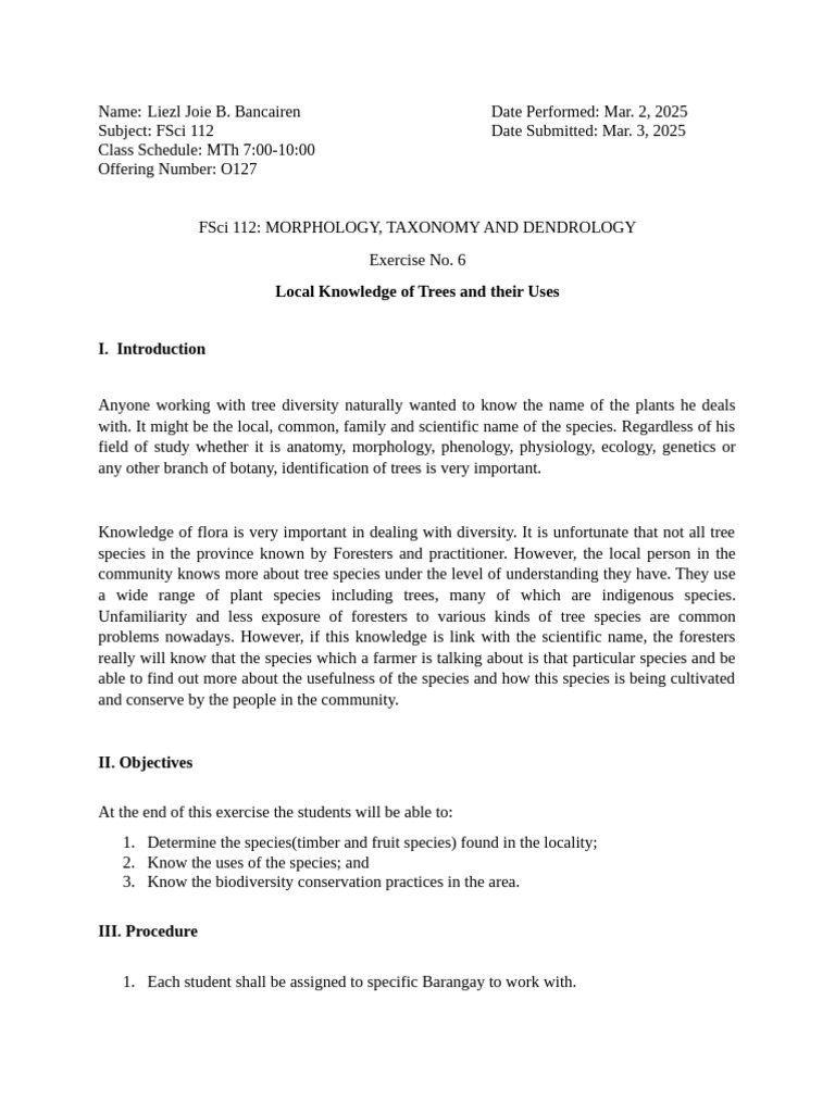 Dendro_Lab ex no. 6 | PDF | Conservation Biology | Sustainability