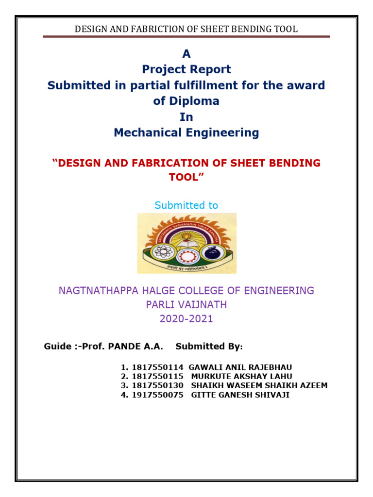 project report on sheet bending tool | PDF | Bending | Stress (Mechanics)