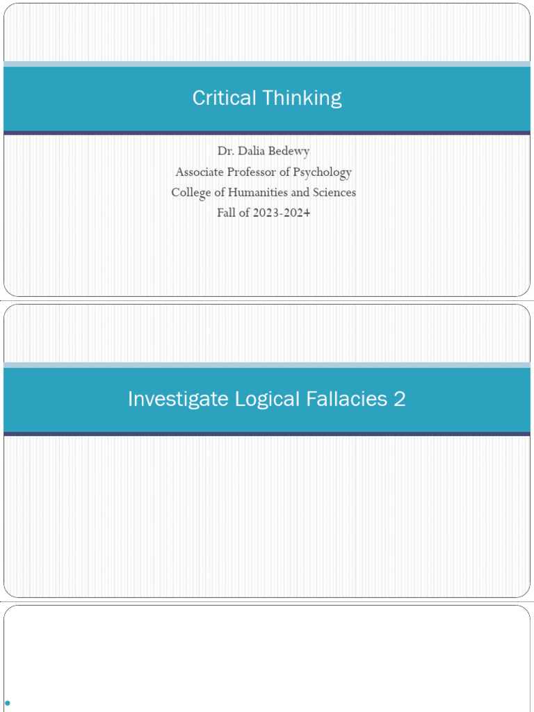 Critical Thinking - Lecture 15 - Investigate Logical Fallacies 2 | PDF ...