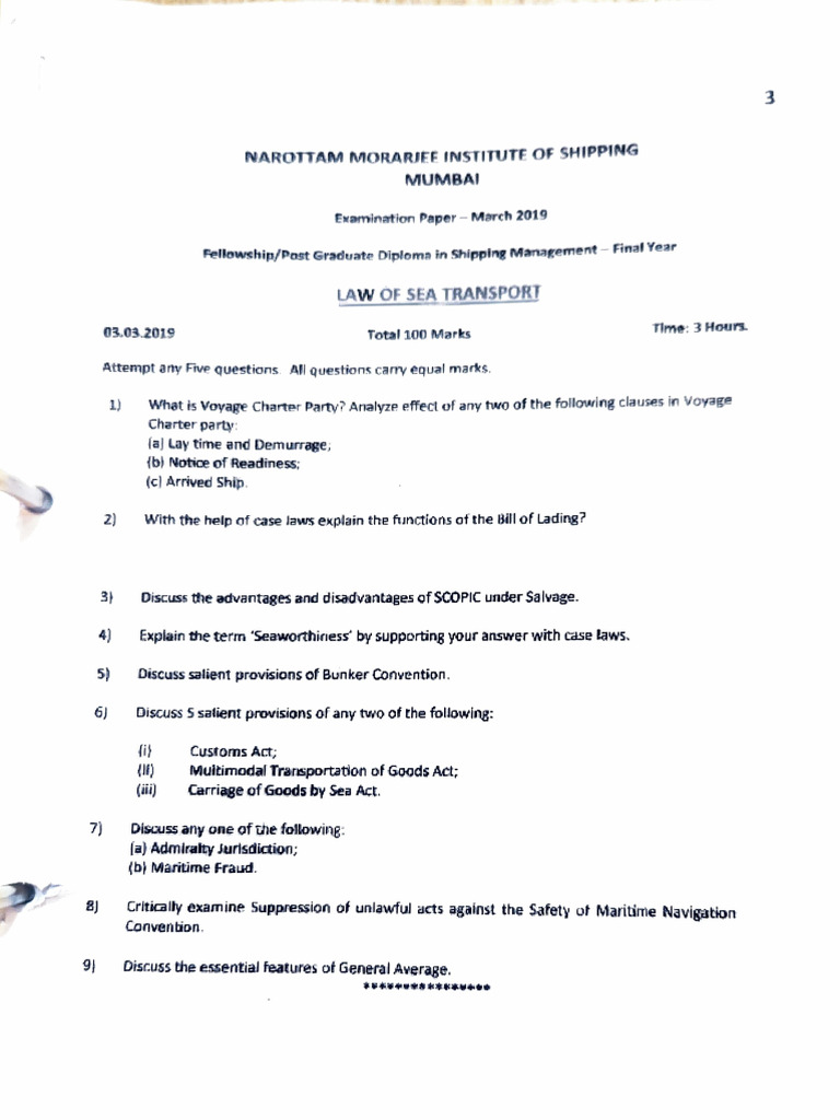 Law of Sea Transport - 2019 | PDF | Water Transport | Law Of The Sea