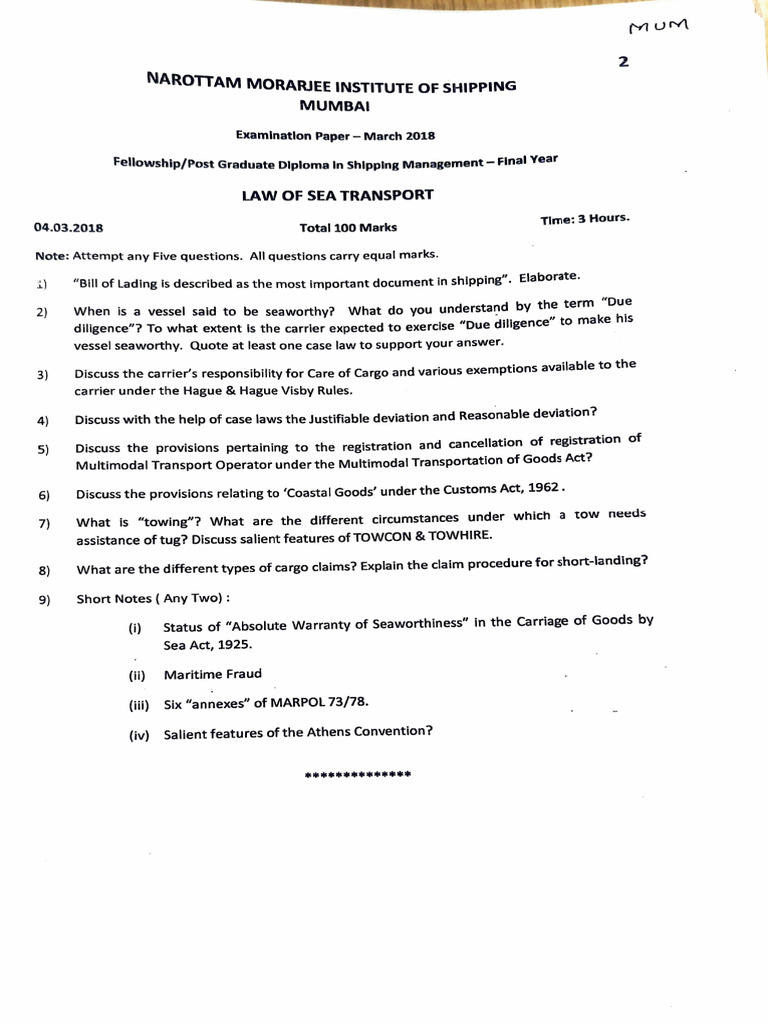 Law of Sea Transport - 2017 | PDF | Shipping | Water Transport