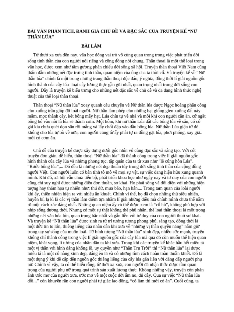 Bài Văn Phân Tích Nữ Thần Lúa | PDF