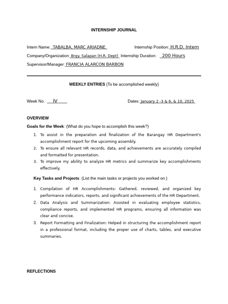 INTERNSHIP-JOURNAL-WEEK-IV | PDF | Data | Information