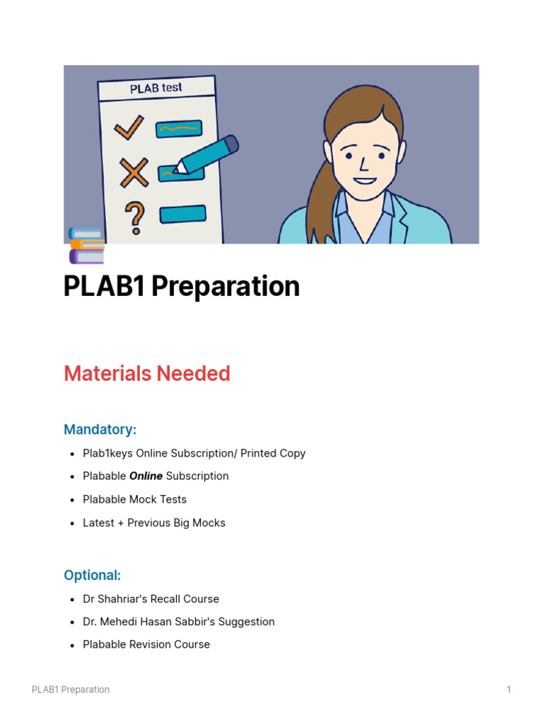 PLAB One Preparation Materials Needed | PDF