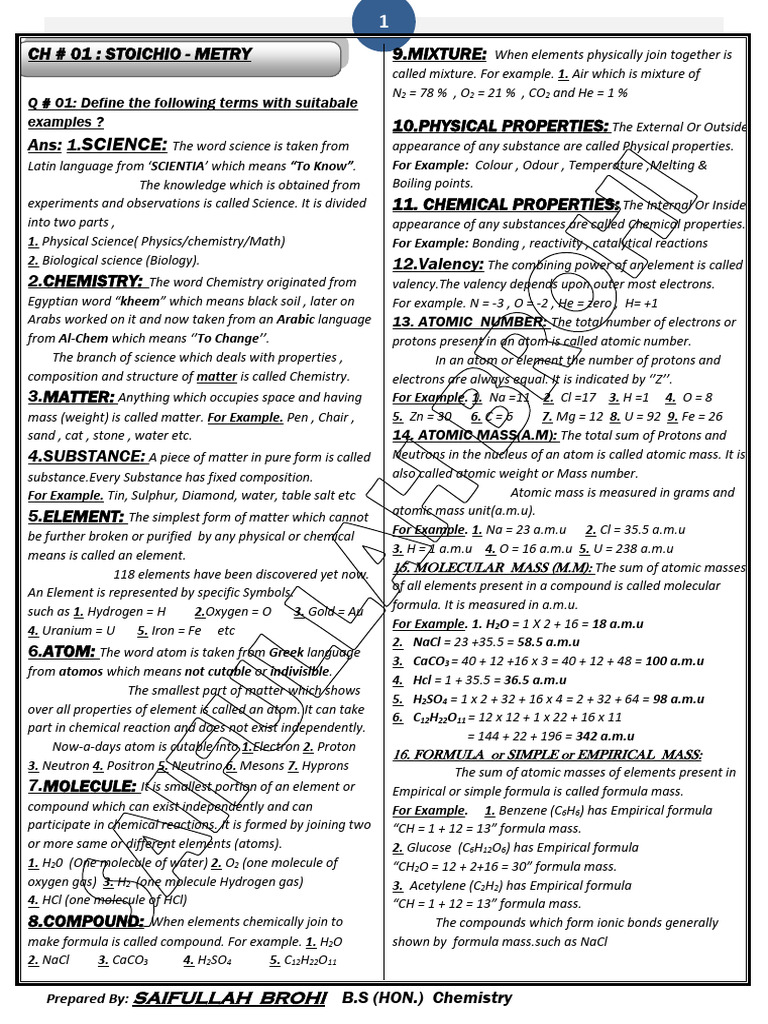 CH # 01 class 11 2023 | PDF | Mole (Unit) | Ion CH # 01 class 11 2023 | PDF | Mole (Unit) | Ion