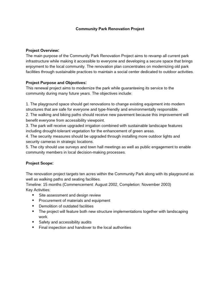 Community Park Renovation Proposal | PDF | Parks | Renovation