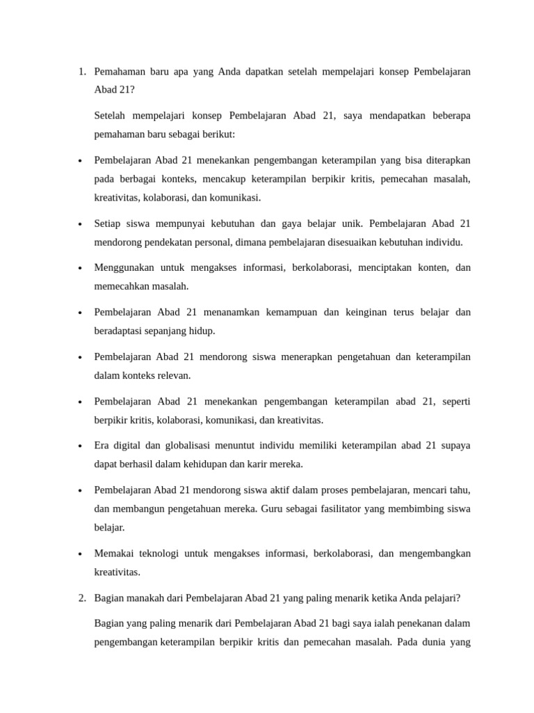Pemahaman Baru Apa Yang Anda Dapatkan Setelah Mempelajari Konsep Pembelajaran Abad 21 | PDF