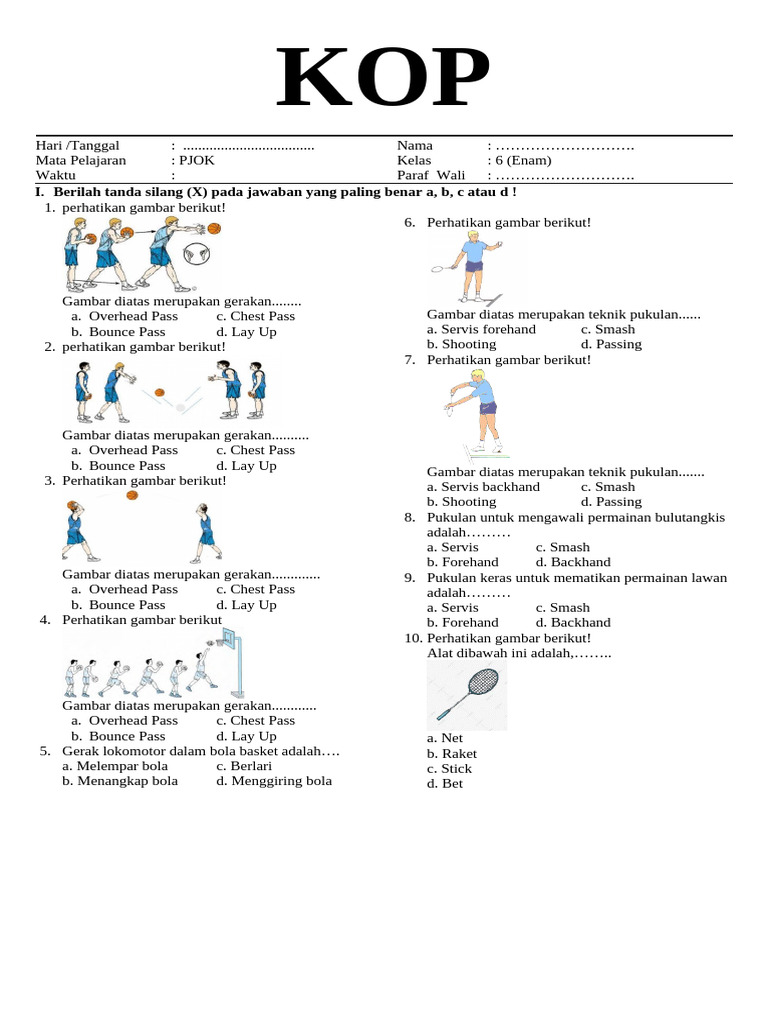 Soal PTS PJOK Kelas 6 | PDF