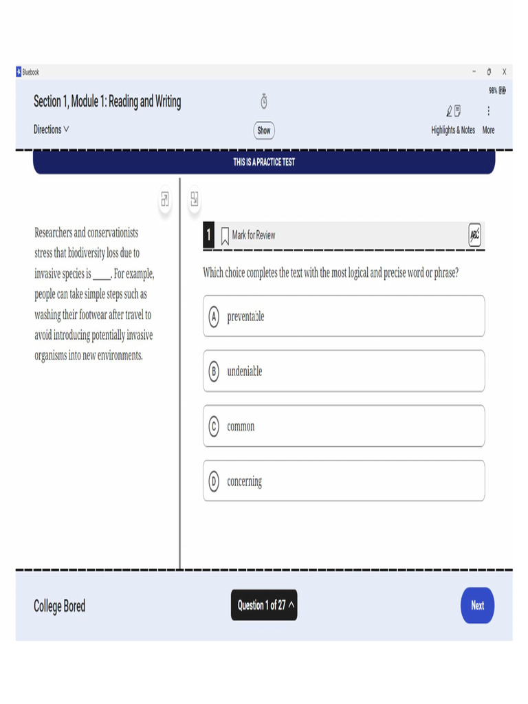 Digital SAT BBPT#1 R&W (Upd 8-7-24) | PDF