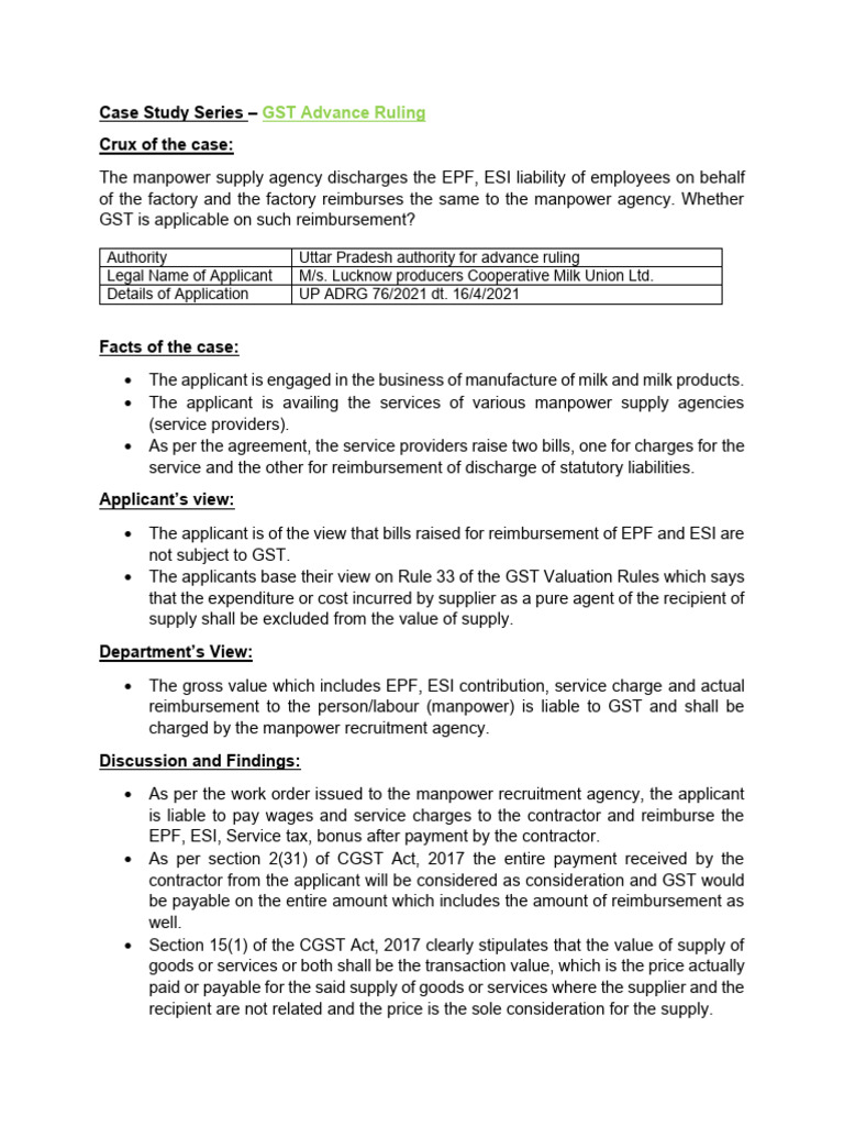 GST-Advance-Ruling-Case-Study-Series | PDF | Legal Liability | Value ...