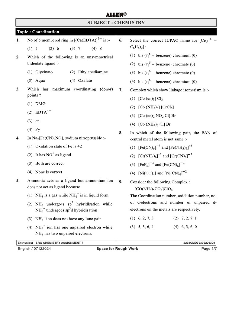 0712 - Enthuse RR - Chem Assignment-7 - RS Sir | PDF