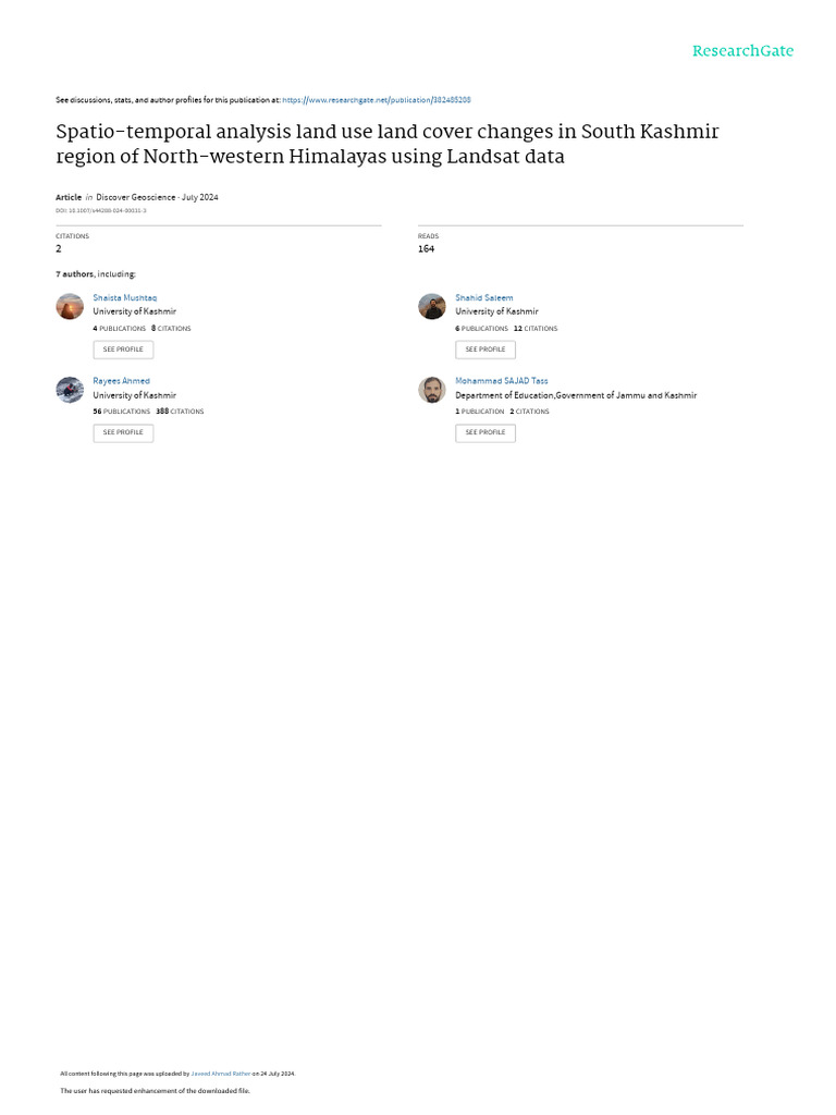 PP2024 Landuselandcoverchange South Kashmir | PDF | Agriculture | Climate