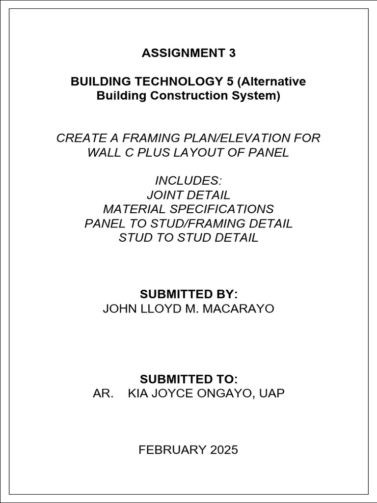Assignment 3 BUILDING TECHNOLOGY 5 (Alternative Building Construction ...