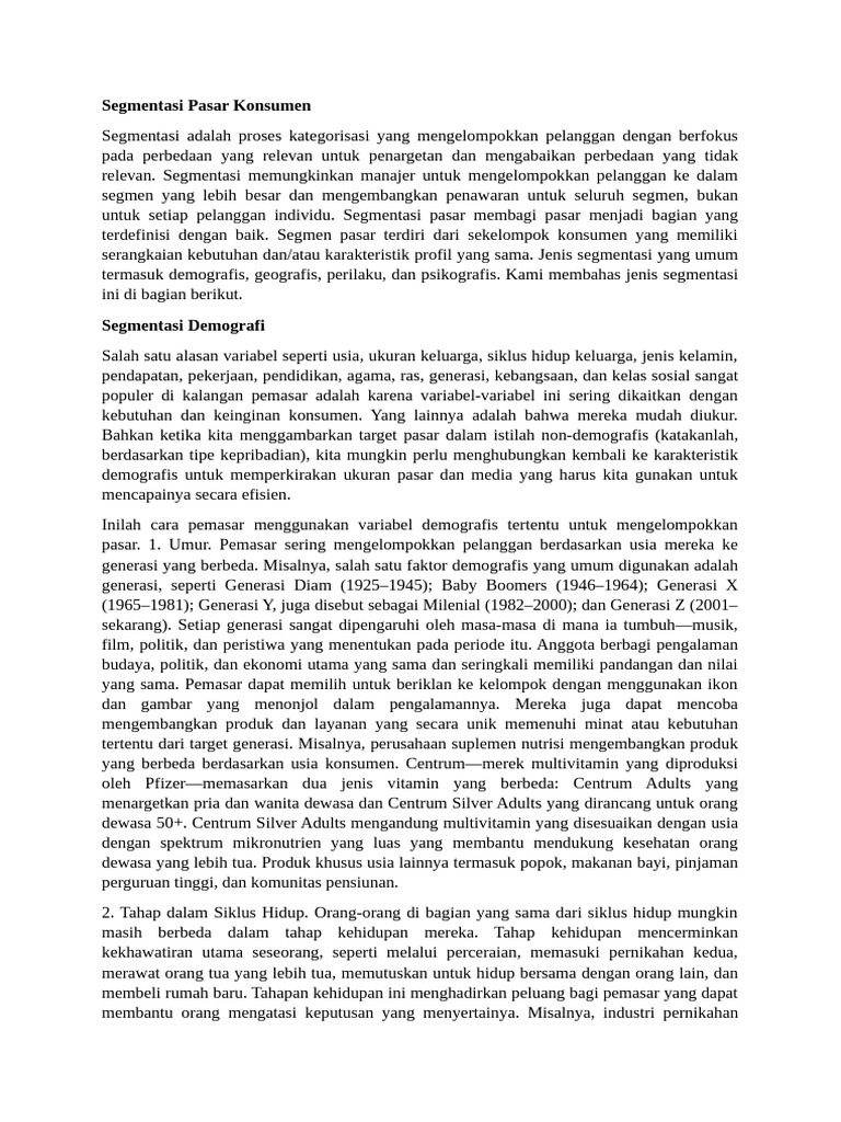Segmentasi Pasar Konsumen | PDF