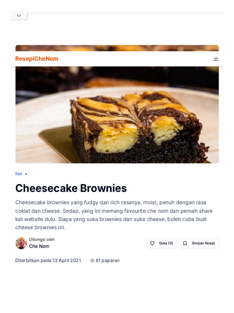 Cheesecake Brownies - Resepi | PDF