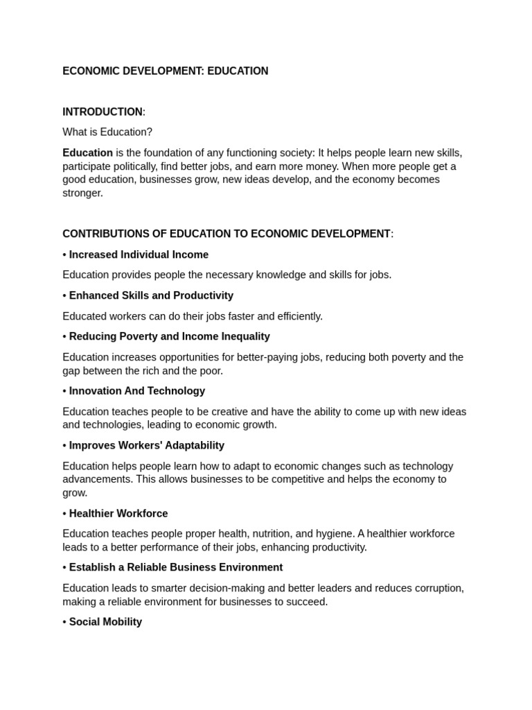 ECONOMIC DEVELOPMENT- Education | PDF