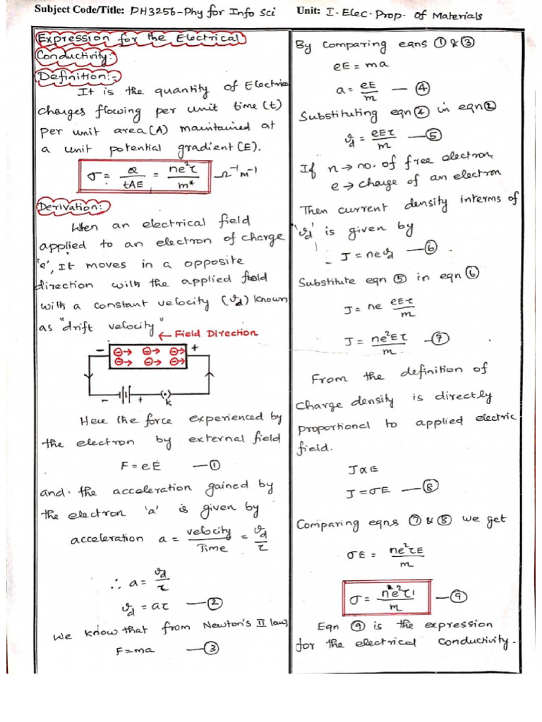 Unit I - Electrical Properties of Material | PDF