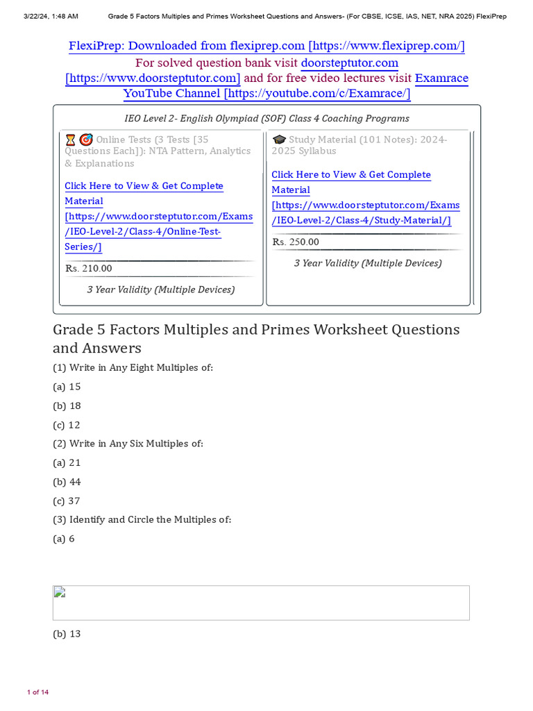 Grade 5 Factors Multiples and Primes | PDF | Prime Number | Number Theory