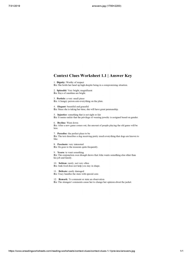 Context Clues Answer Key | PDF