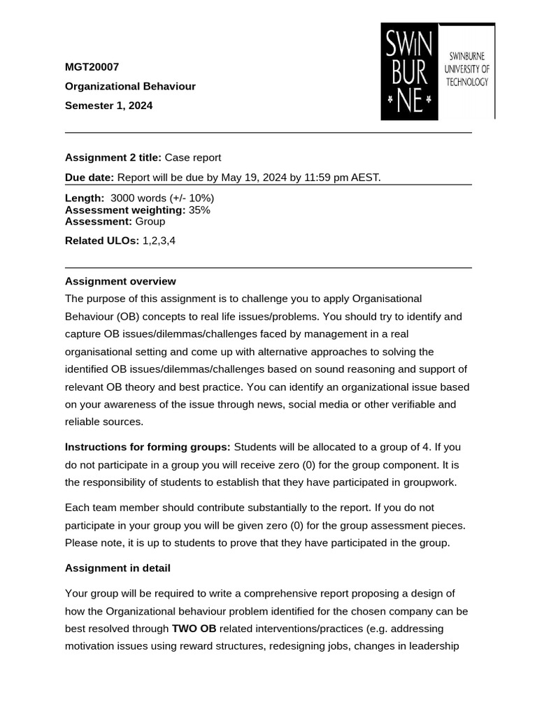MGT20007-Assignment 2 Case Report | PDF | Plagiarism | Turnitin