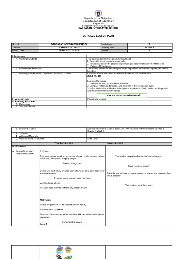 Science 8 Q4_Wk 3 Mitosis-And-Meiosis-dlp FINAL (Checked) | PDF ...