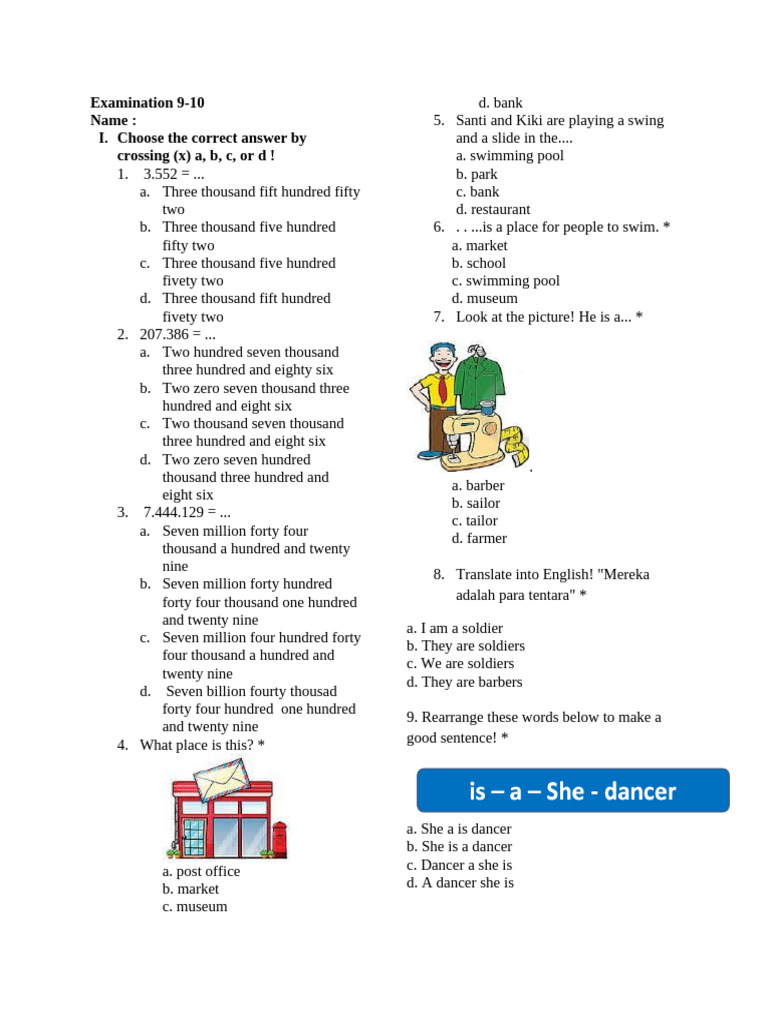 Examination Kids 9-10 | PDF