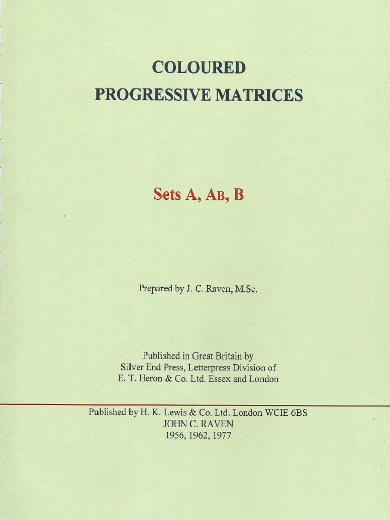 Coloured Progressive Matrices (CPM) Cards | PDF