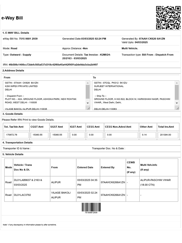 E-Way Bill System-Aj | PDF