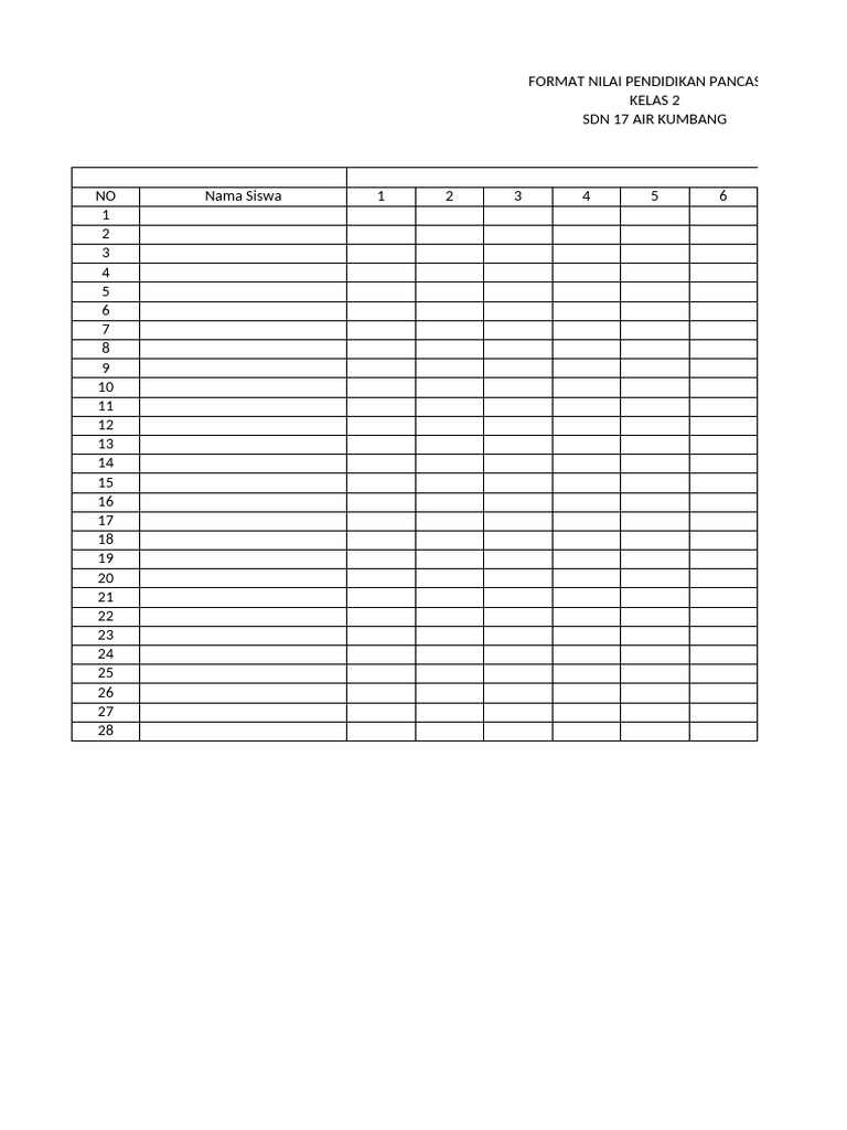 Format Nilai Pelajaran | PDF