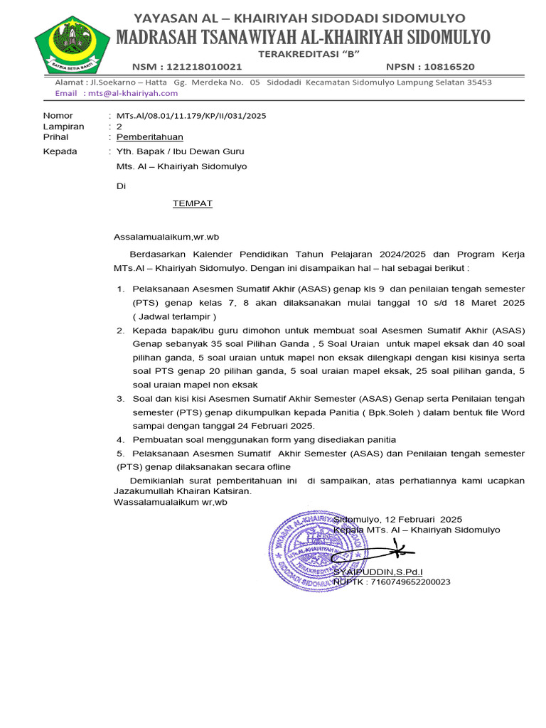 Jadwal Pas & Pts Genap 2024-2025 | PDF