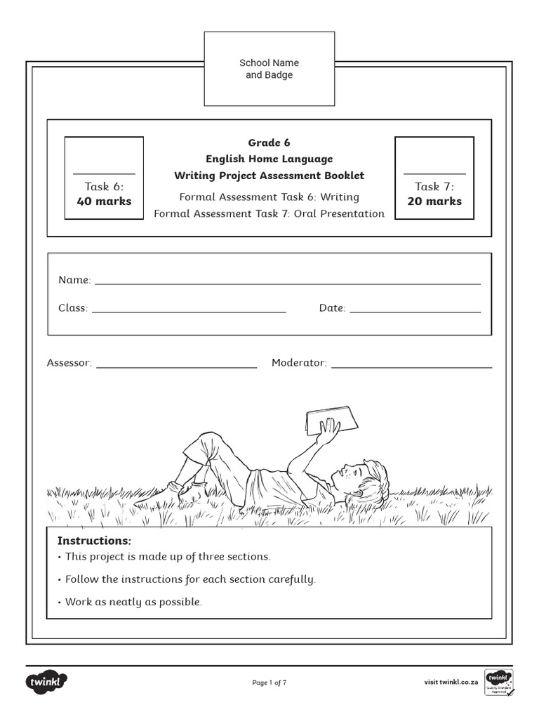 Grade 6 English Home Language Writing Project Assessment Booklet | PDF ...