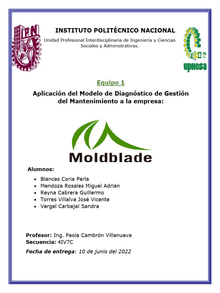 Diagnóstico de Mantenimiento en Moldblade | PDF | Calidad (comercial ...
