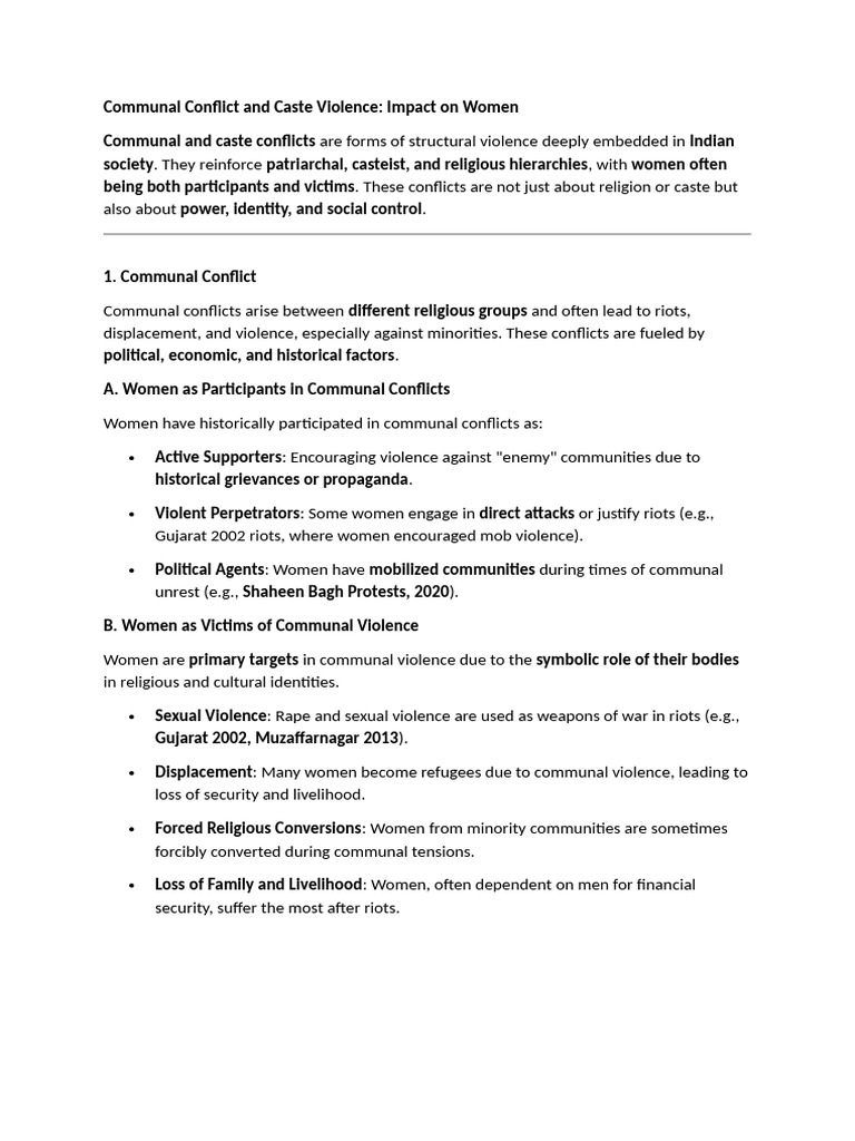 Communal Conflict and Caste Violence related women | PDF | Dalit | Violence