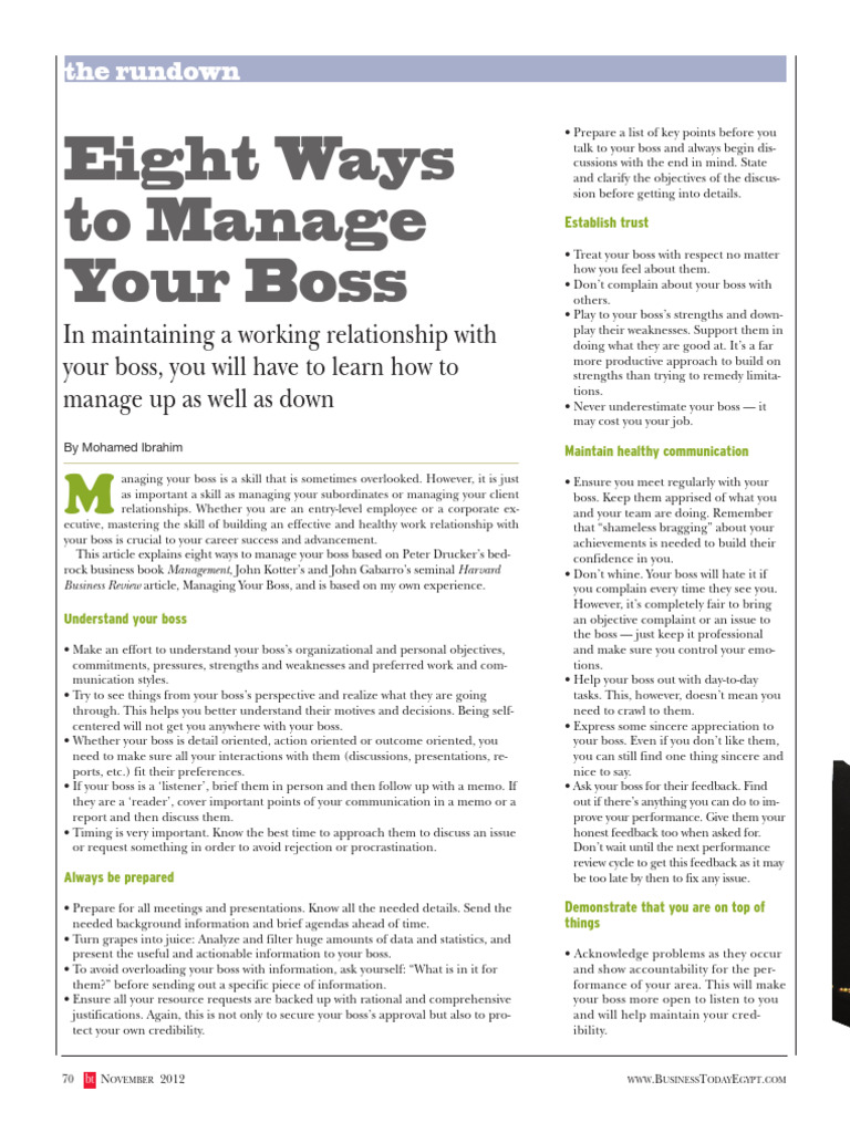 The Eight Tips To Manage Your Boss | PDF | Communication | Social ...