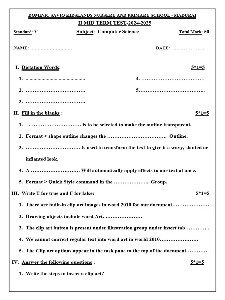 5th Computer 2 Mid Term | PDF