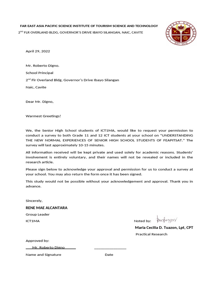 Permission Request for Student Survey | PDF
