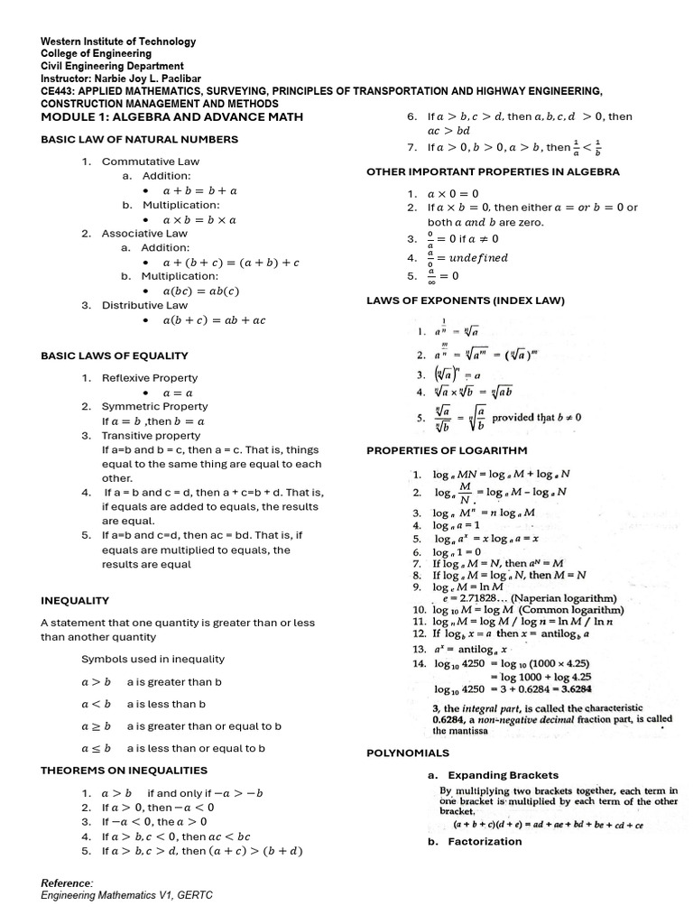 Module 1 - Algebra and Advance Math Rev1 | PDF | Matrix (Mathematics ...