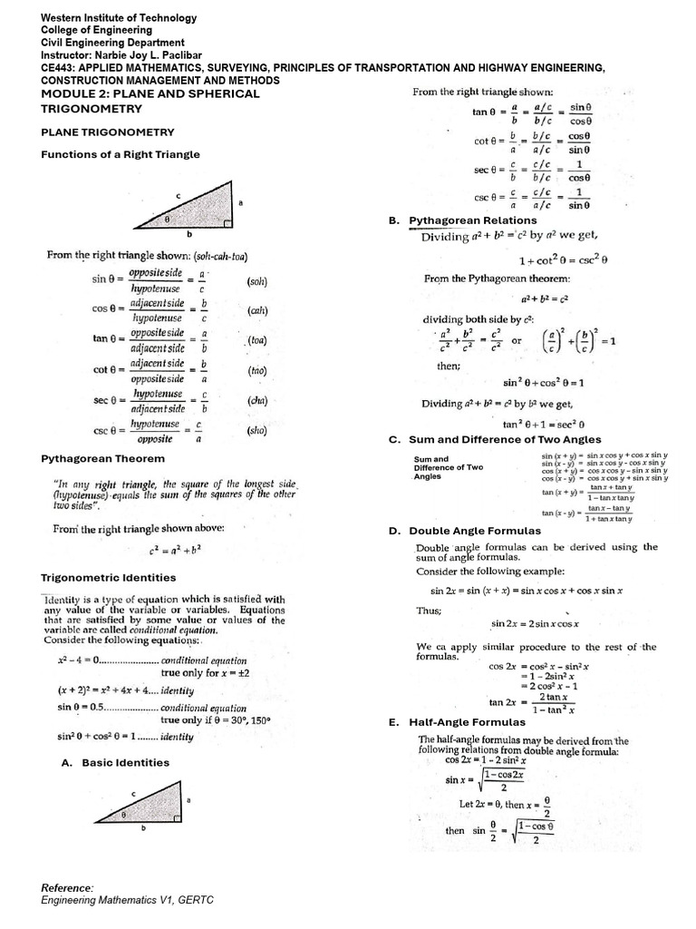 Module 2 - Plane and Spherical Trigonometry | PDF