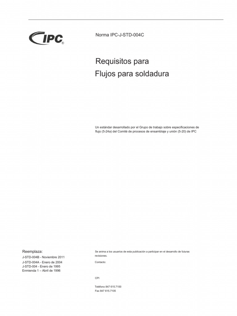IPC J STD 004C - TOC (Es) | PDF | Soldadura | Construcción