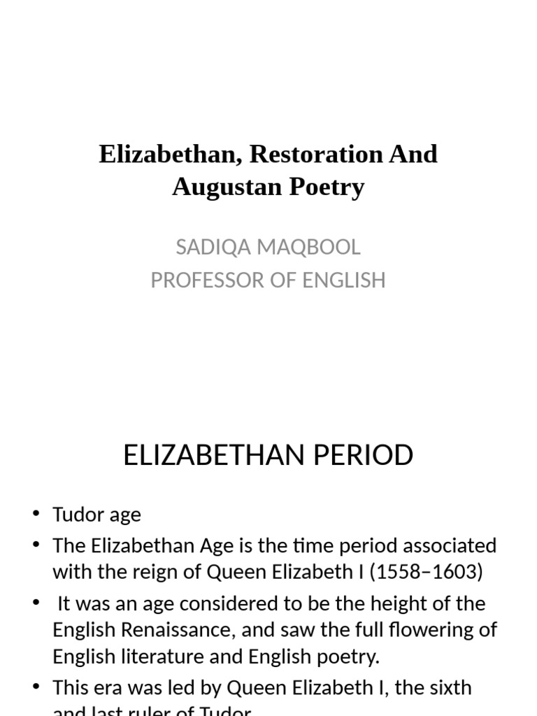 Elizabethan Era Poetry Overview | PDF | The Faerie Queene | Poetry